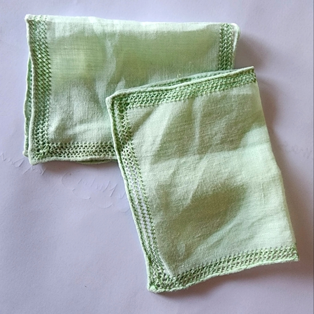 2 Mint Green Rectangular Vintage Handkerchiefs - Gem